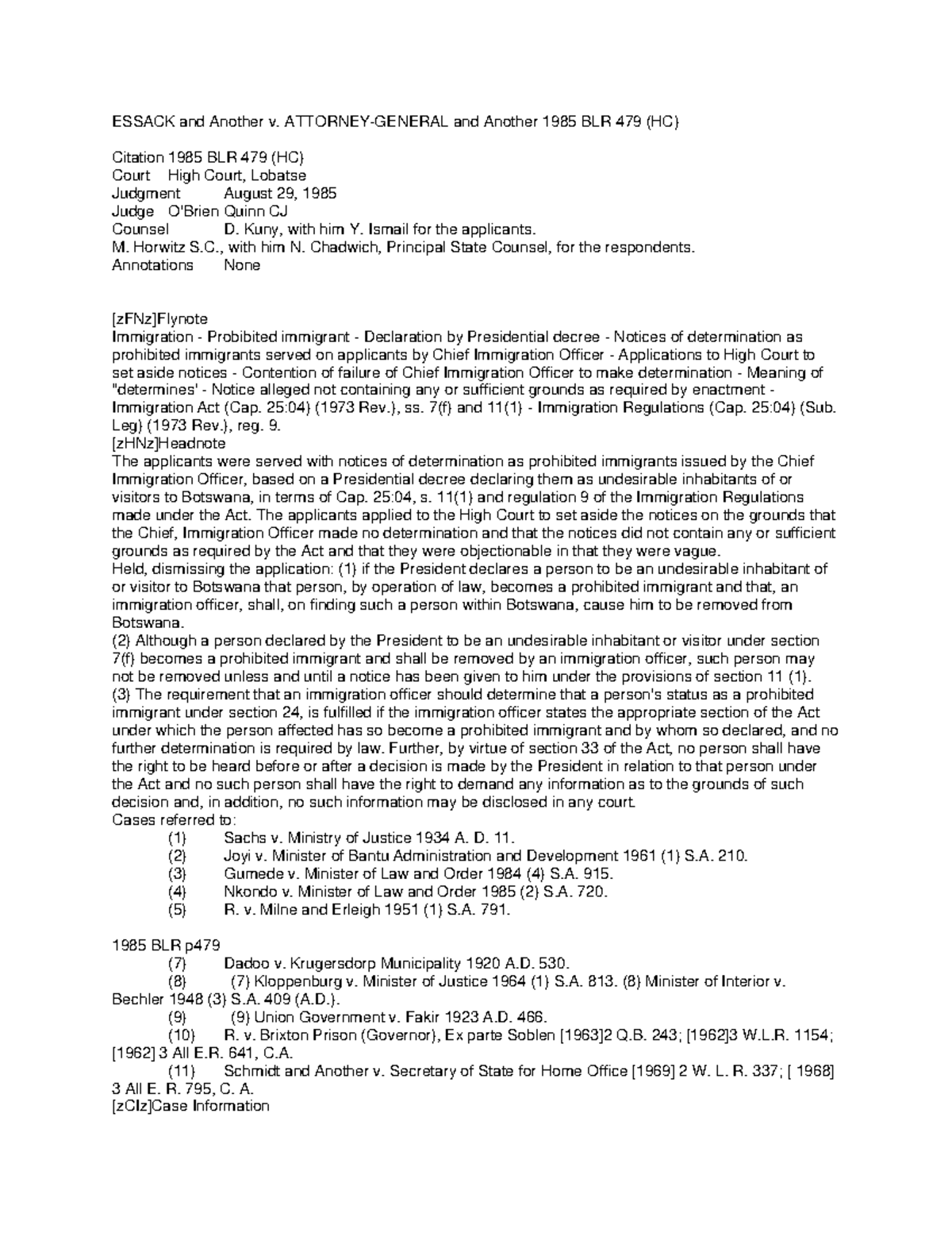 Essack and Another v. Attorney- General and Another 1985 BLR 479 (HC ...