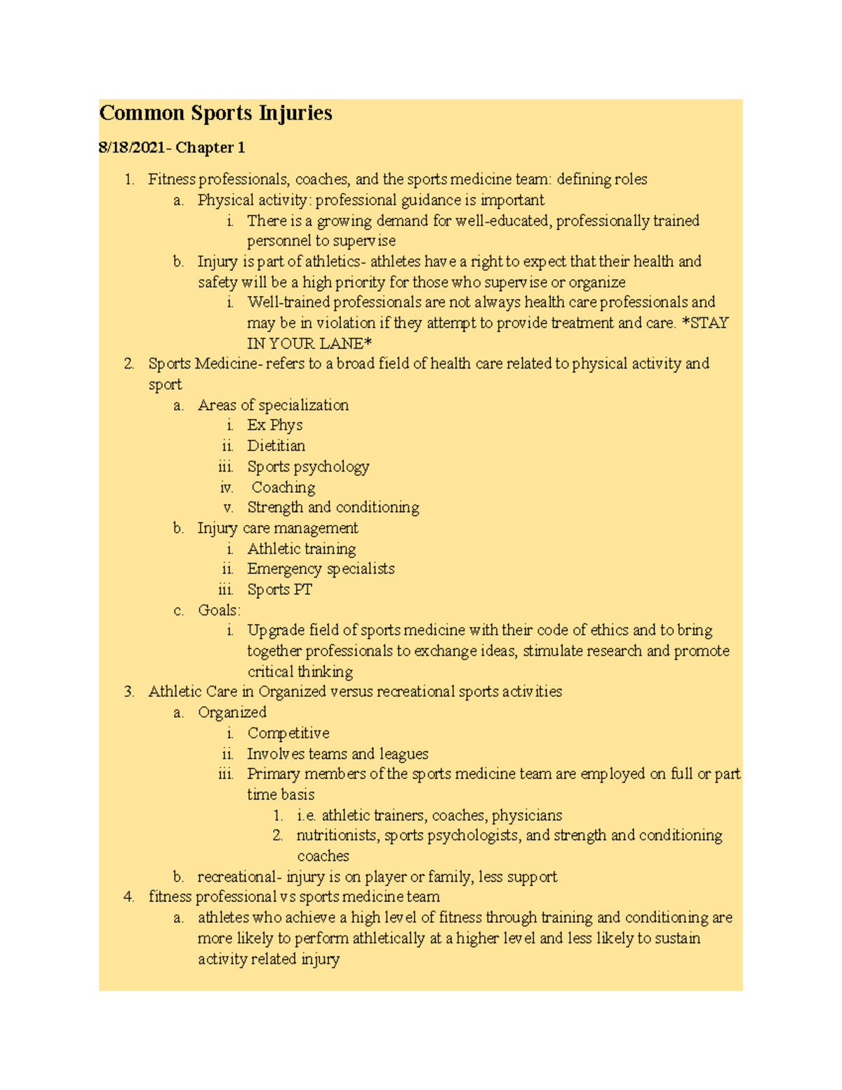 EXPH205 Notes Chapter 1 - Common Sports Injuries 8/18/2021- Chapter 1 ...