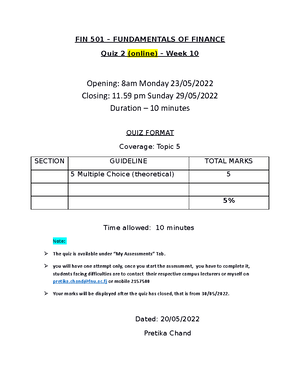 Tutorial 4 - FIN 501: FUNDAMENTALS OF FINANCE TUTORIAL 4 QUESTIONS ...