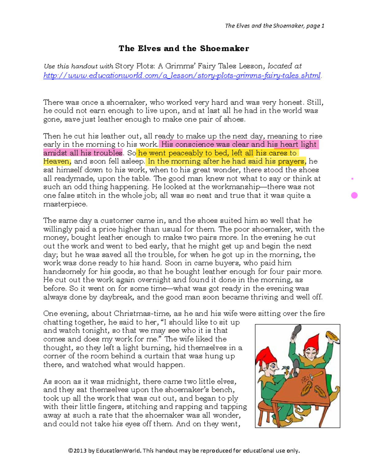 The Elves and the Shoemaker - This handout may be reproduced for ...