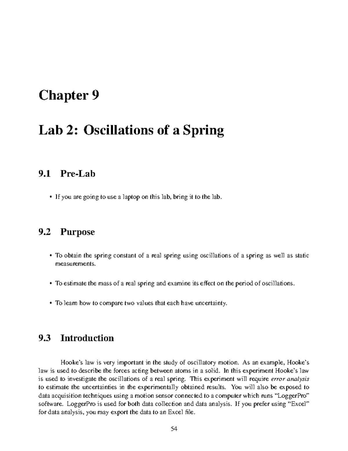 PHYS 130 L2 Oscillations Manual - Chapter 9 Lab 2: Oscillations of a ...