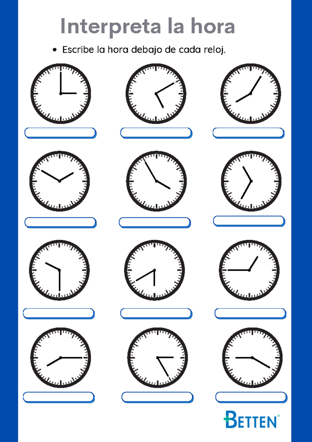 Ejercicios de memoria - .... - Interpreta la hora Escribe la hora ...