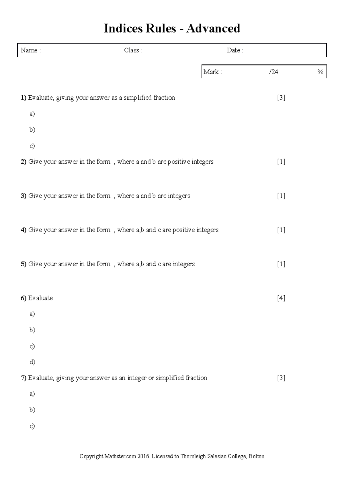 Indices Rules - Advanced - 3 - Indices Rules - Advanced Name : Class ...