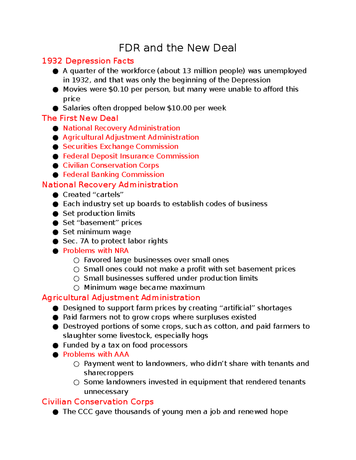 FDR and the New Deal - FDR and the New Deal Lecture Notes - FDR and the ...