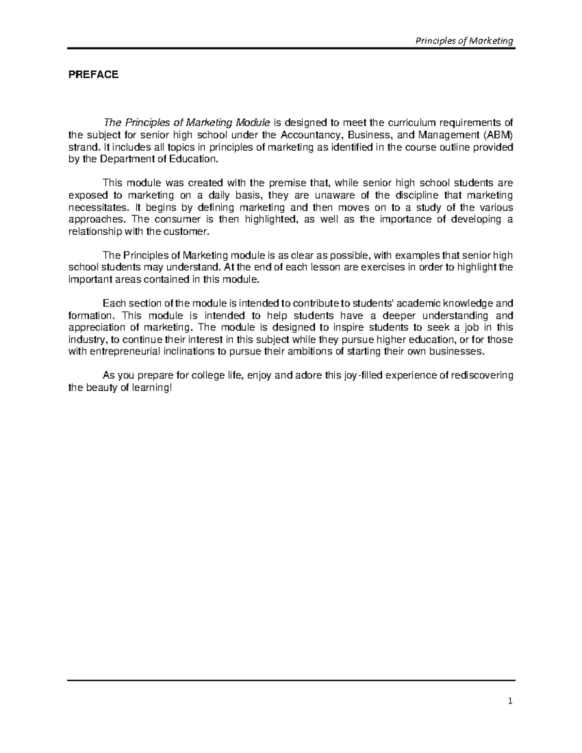 Prmktg 2 Module 1 - without activities - PREFACE The Principles of ...