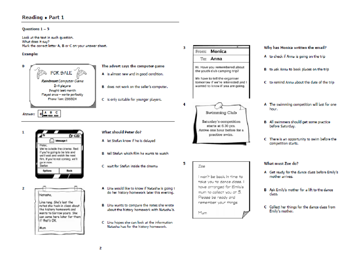 Pet 1 - Practica para examen pet 1 del nivel B1 - Reading Part 1 Questions Look at the text in ...