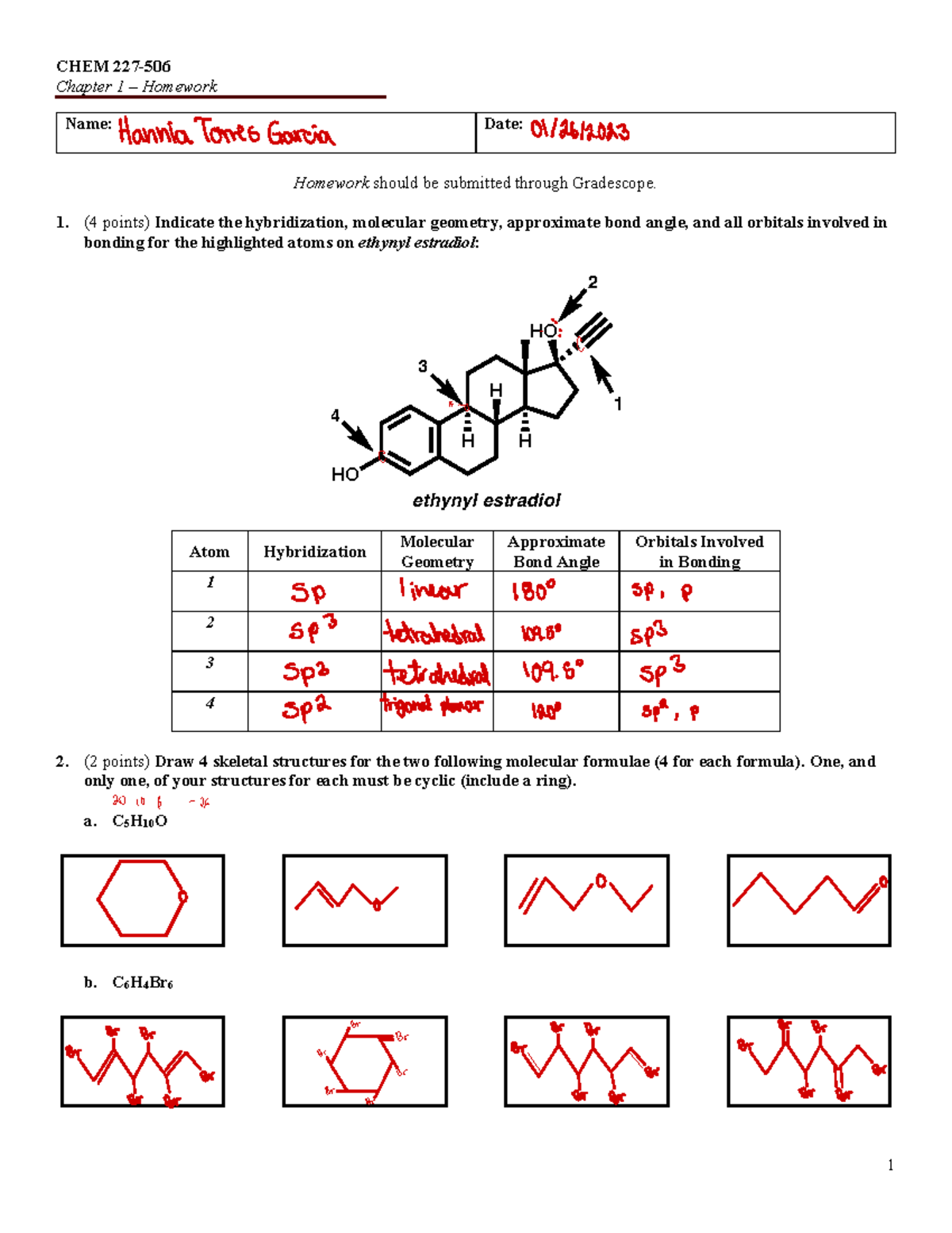 Organic Chemistry I (227) Neil- Homework 1 Spring 2024 - CHEM 2 27 ...