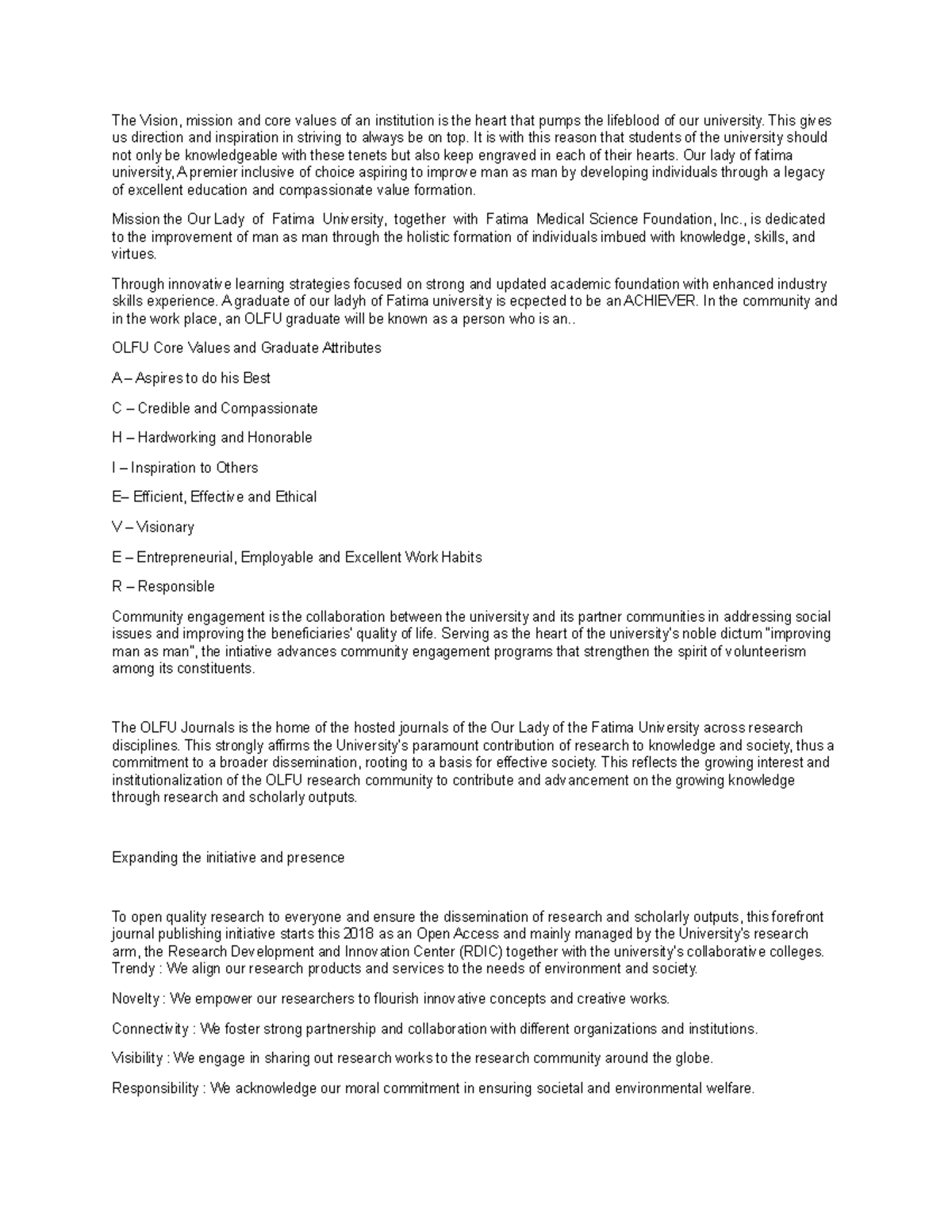 Veritas - dfds - The Vision, mission and core values of an institution ...