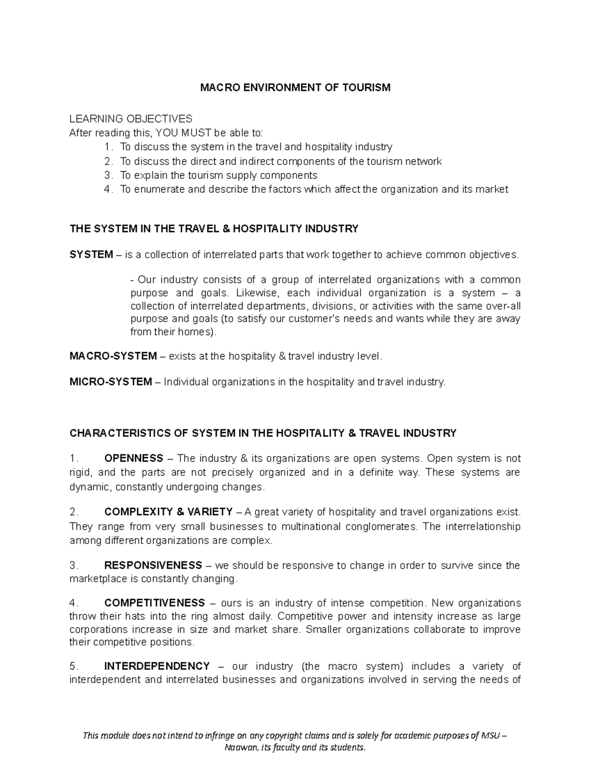 Chapter 3 Macro Environment OF Tourism - MACRO ENVIRONMENT OF TOURISM ...