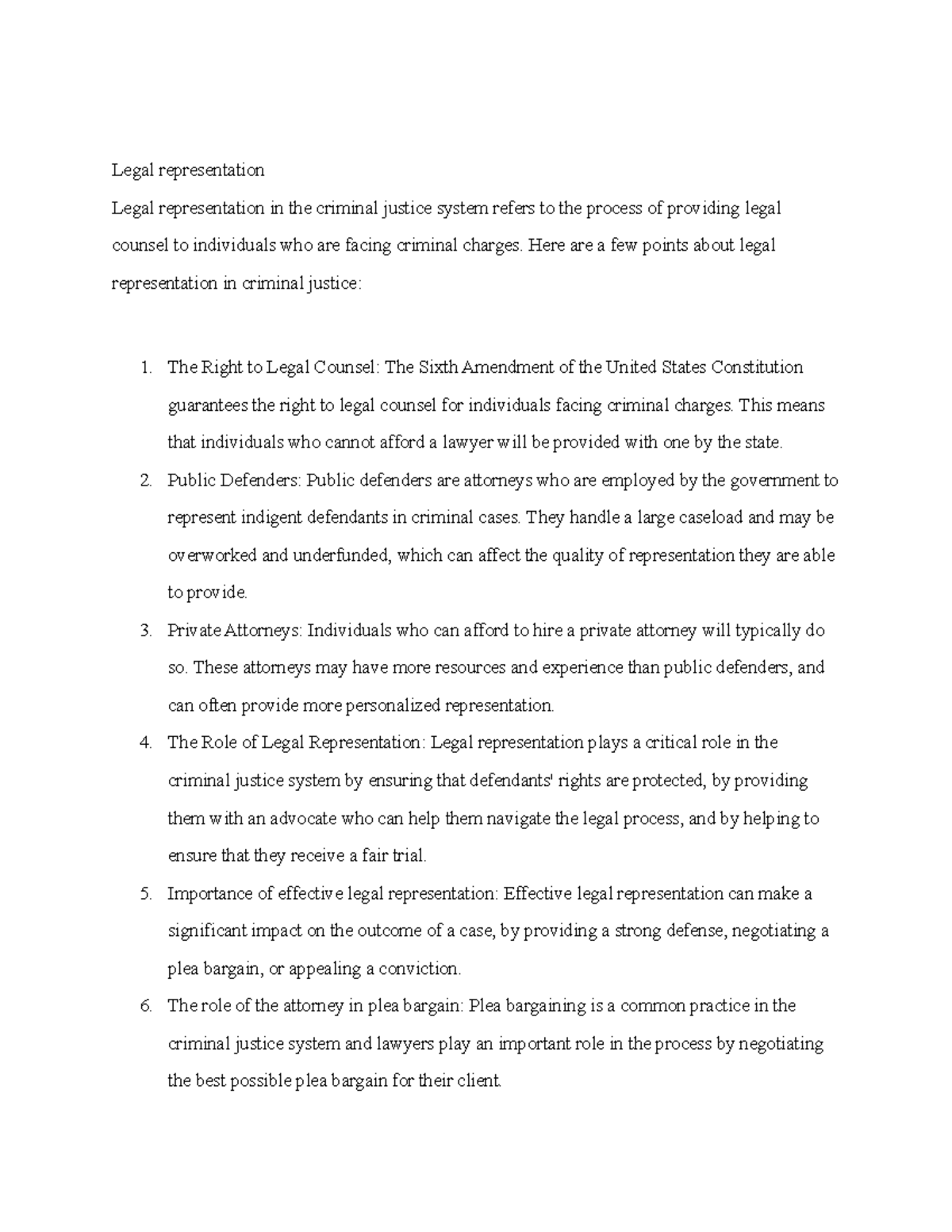 Criminal justice(Legal representation) - Legal representation Legal ...