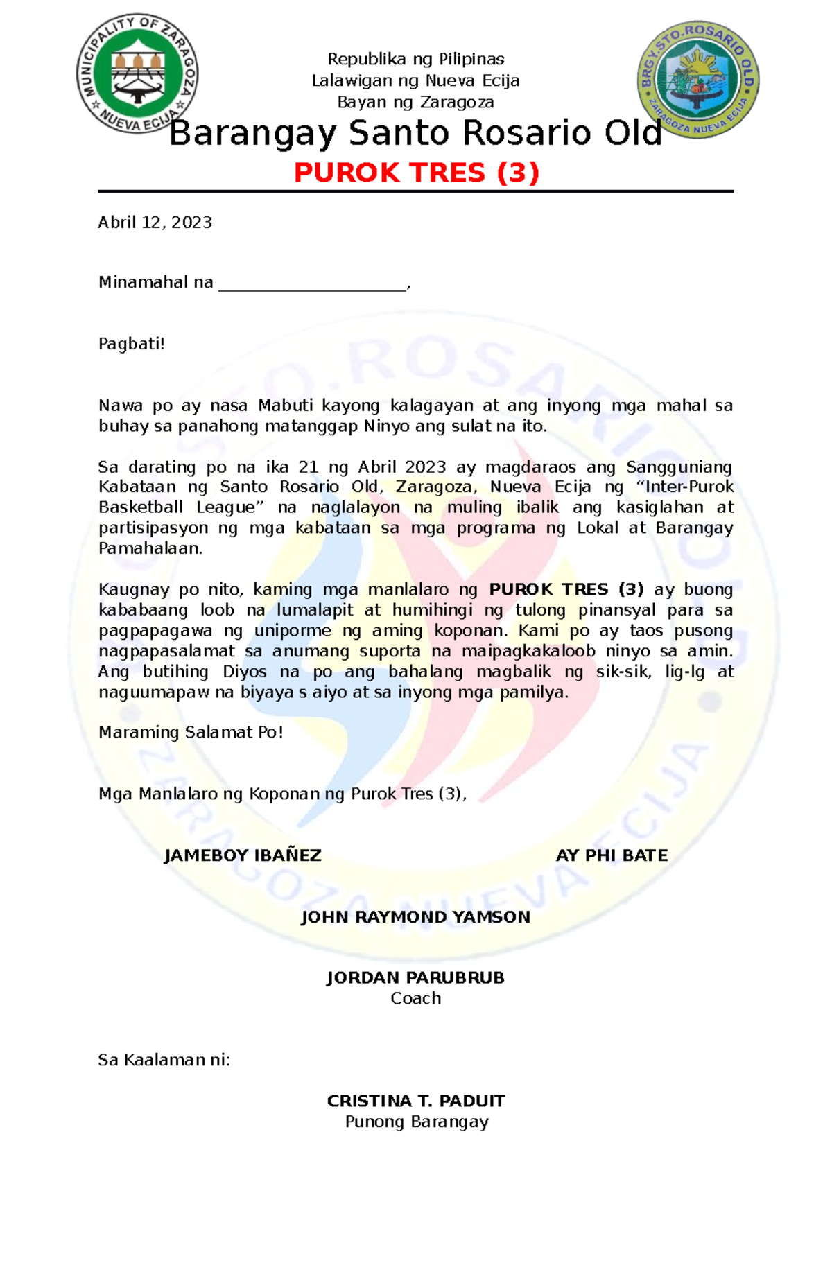 Solicit purok 6-1 - Self helf - Republika ng Pilipinas Lalawigan ng ...