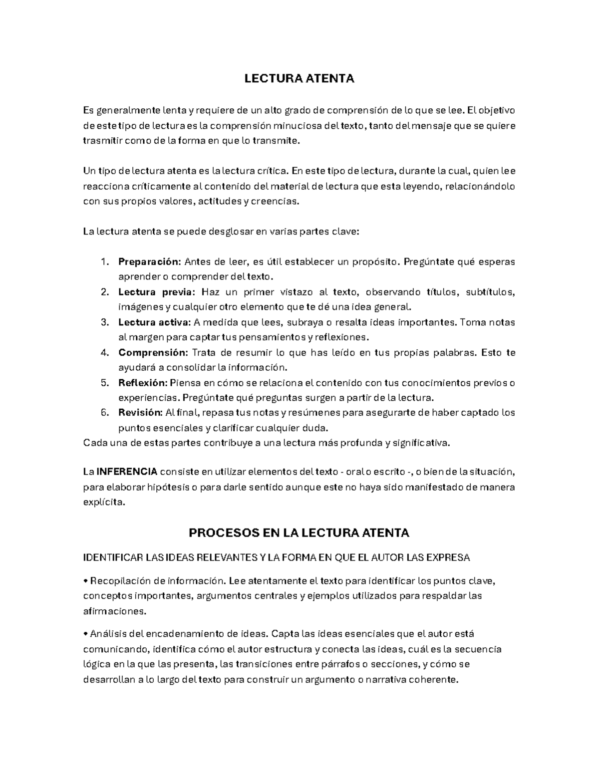 Lectura Atenta - LECTURA ATENTA Es generalmente lenta y requiere de un ...