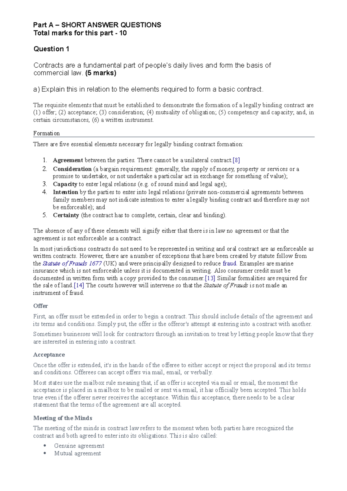 Hi6027 business and corporate law past exam 1 t3 - Part A – SHORT ...