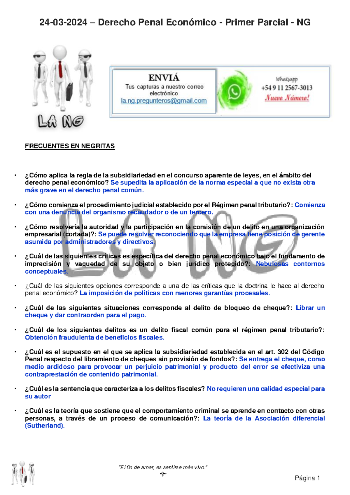 24 03 2024 Derecho Penal Económico Primer Parcial NG🍀 - “El fin de amar ...