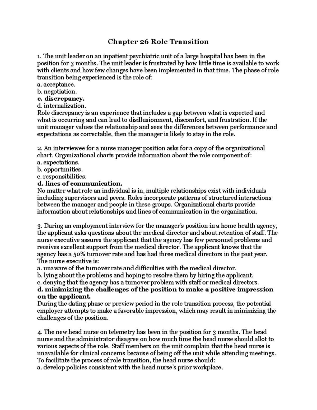 Chapter 26 Role Transition - Chapter 26 Role Transition The unit leader ...