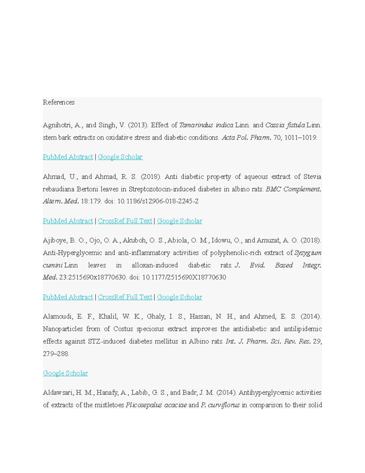 Reference 2 - pharmaceutical - References Agnihotri, A., and Singh, V ...