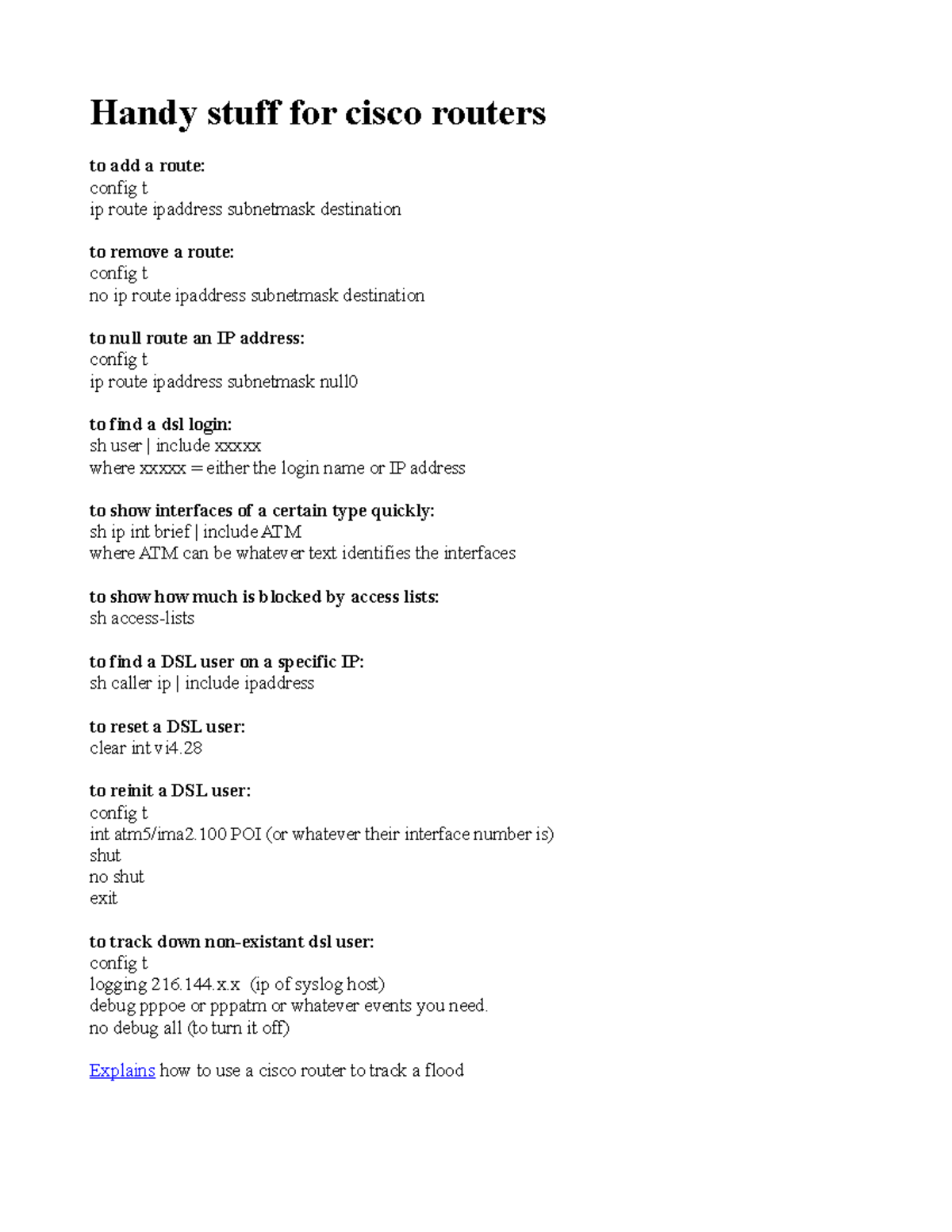 Cisco routers commands - Handy stuff for cisco routers to add a route ...