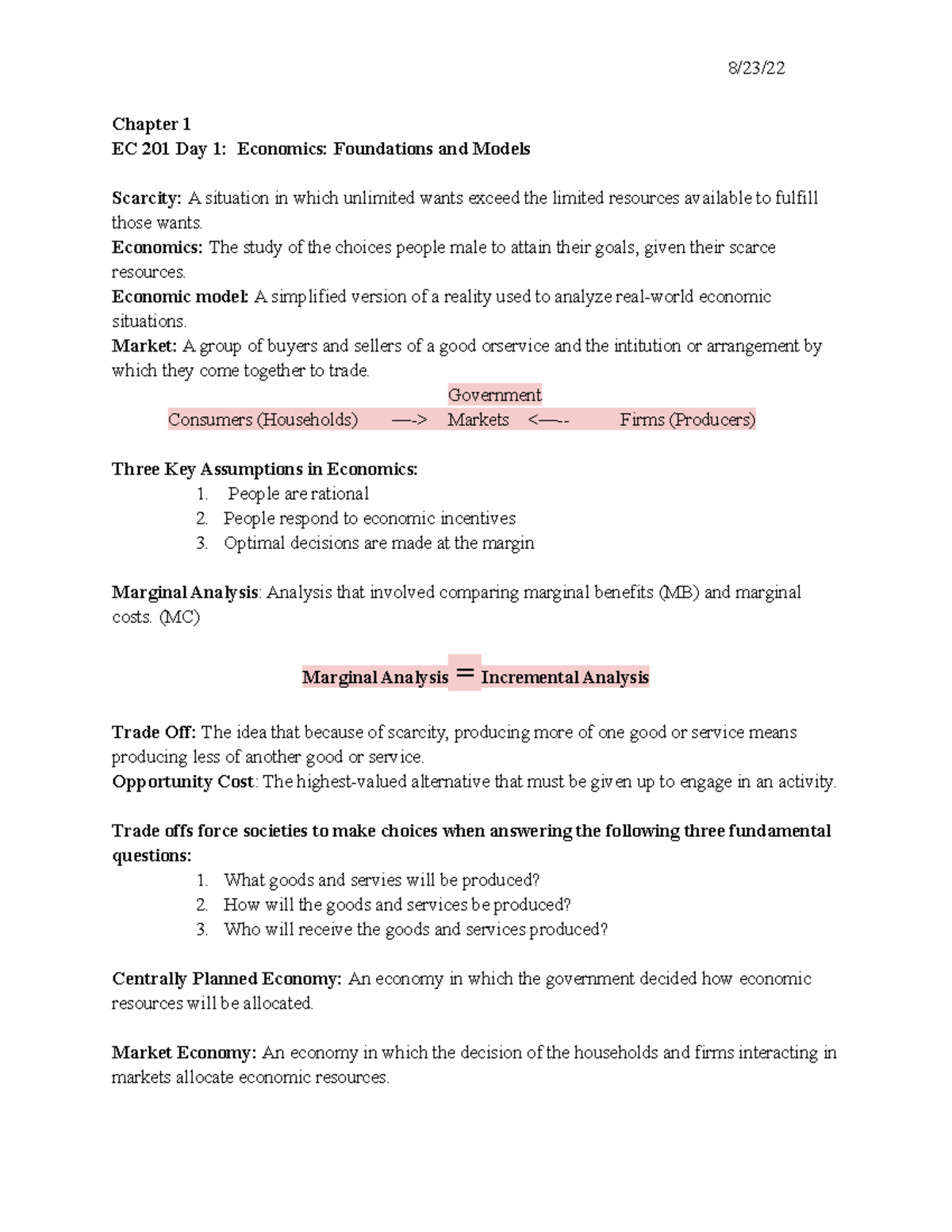 EC 201 Chapter 1 - 8/23/ Chapter 1 EC 201 Day 1: Economics: Foundations ...