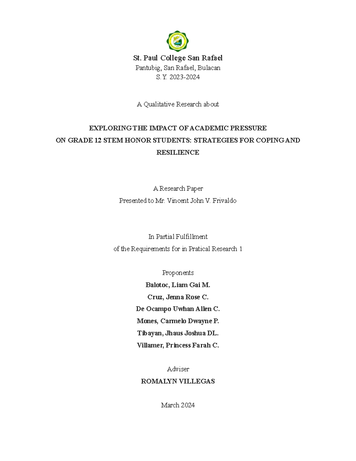 Thesis - St. Paul College San Rafael Pantubig, San Rafael, Bulacan S ...