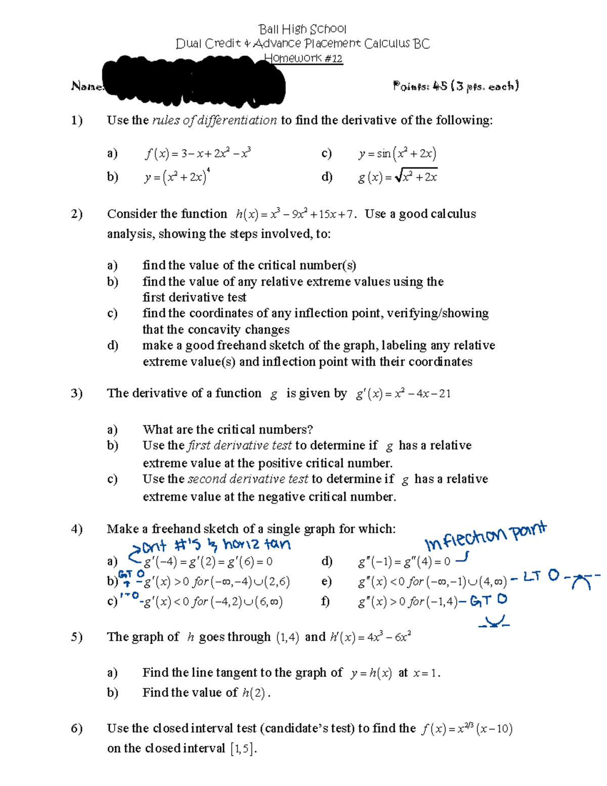 Hw12 - Homework 12 - Ball High School Dual Credit & Advance Placement ...