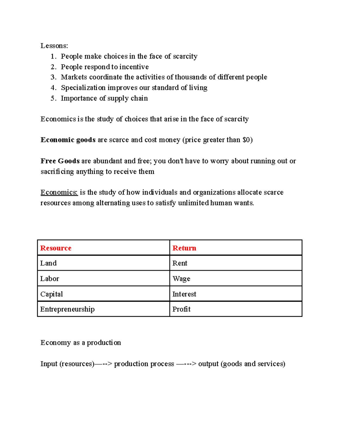 Macro 8 26 In Depth Notes On Lecture Given On 826 Lessons 1 People Make Choices In The