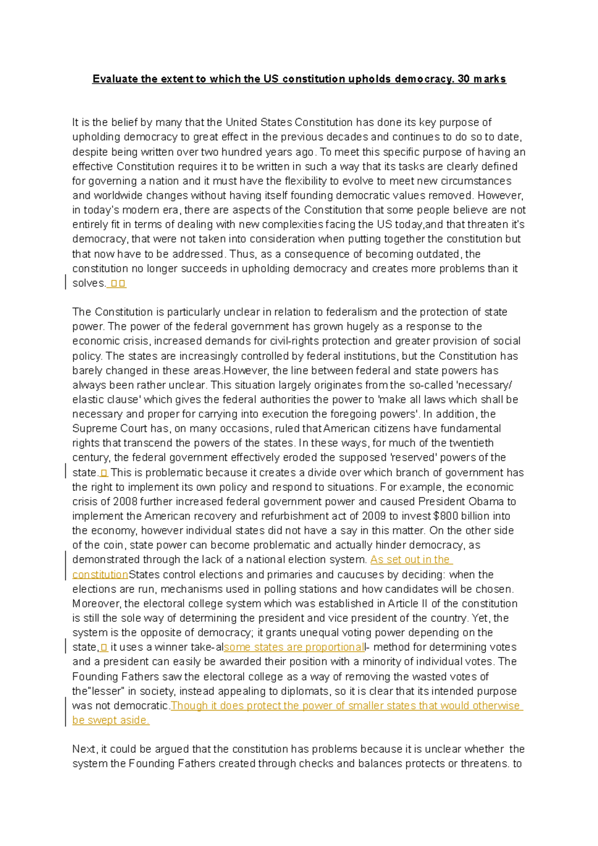 6. constitution essay - Evaluate the extent to which the US ...