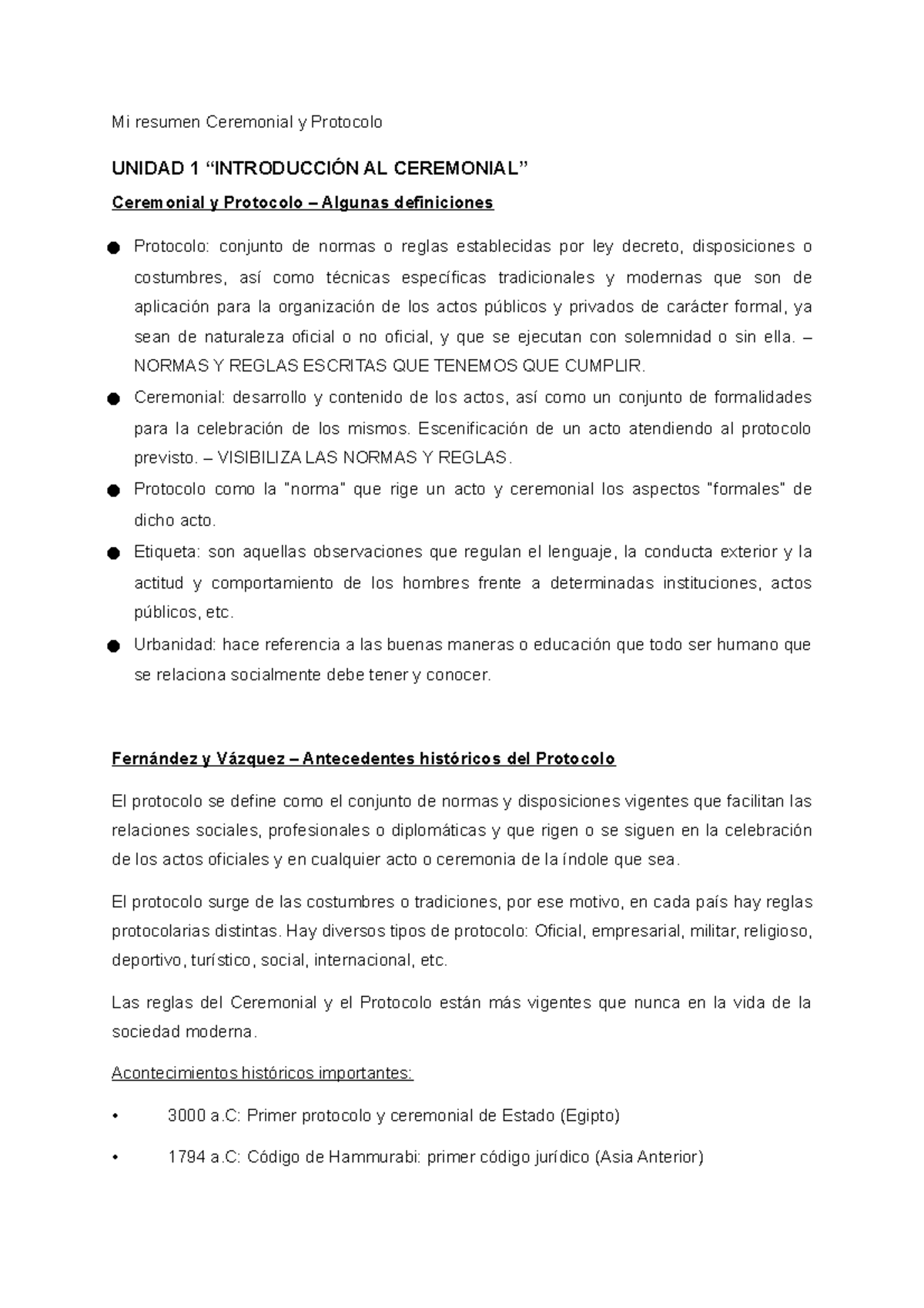 Resumen Ceremonial y Protocolo - Mi resumen Ceremonial y Protocolo UNIDAD 1 “INTRODUCCIÓN AL ...