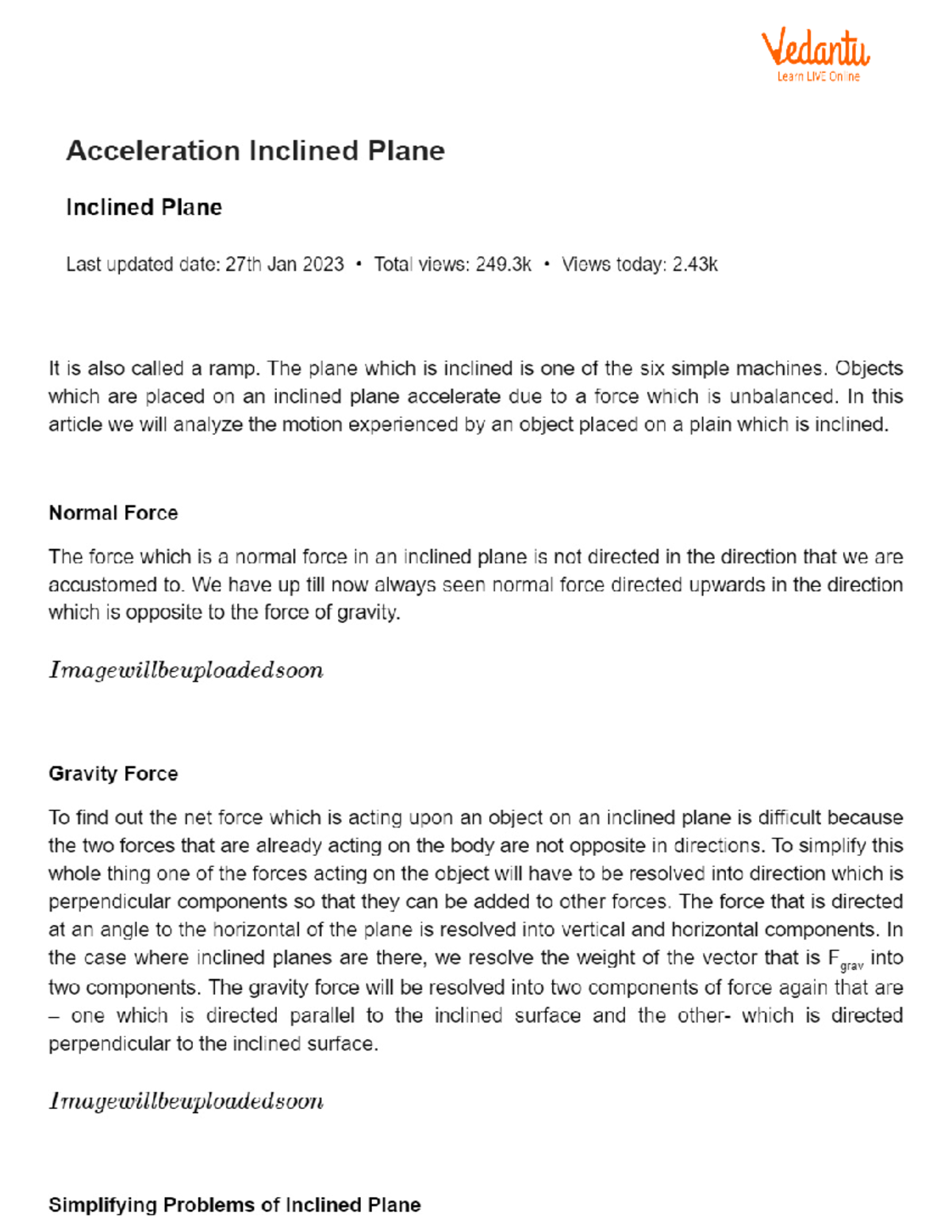 Acceleration Inclined Plane - B.tech CSE - Studocu