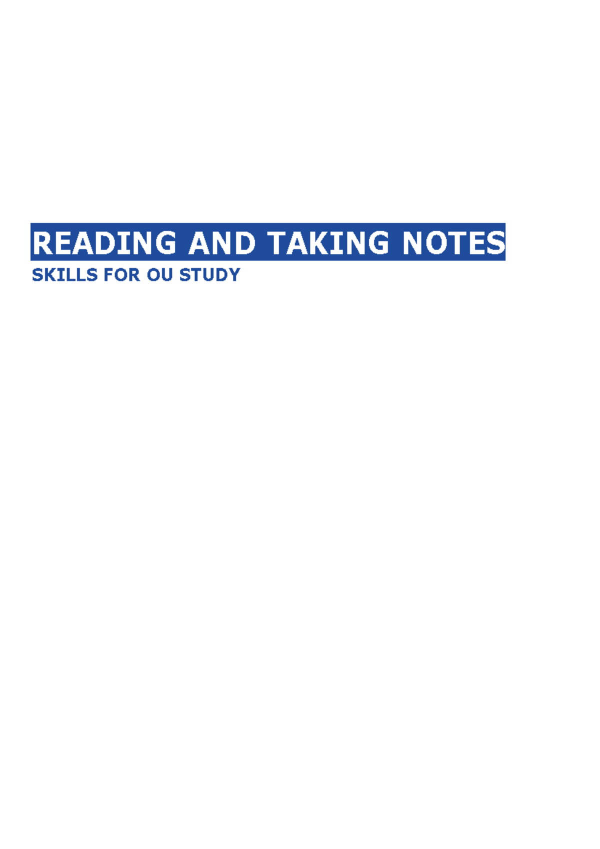 Reading and taking notes - READING AND TAKING NOTES ####### SKILLS FOR ...