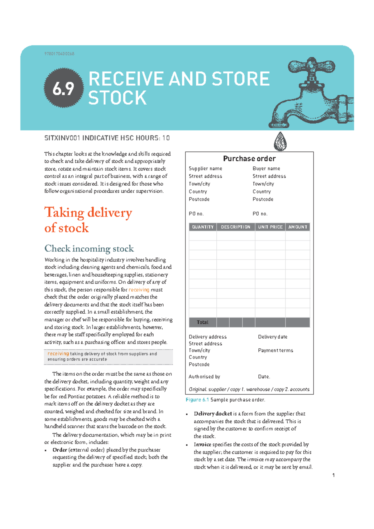 Receive & Store Stock - 6. 9780170400268 1 RECEIVE AND STORE STOCK This ...