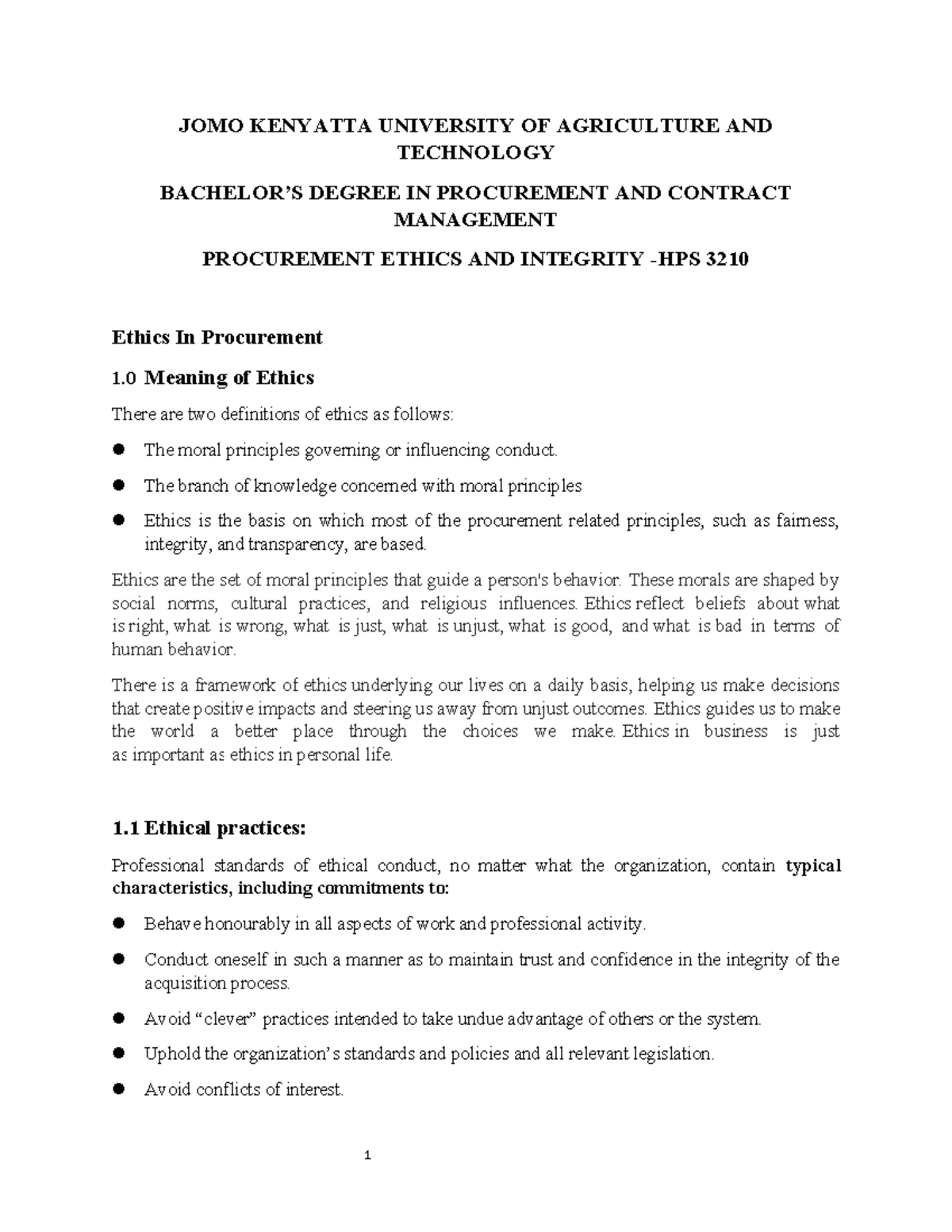 Ethics in procurement-BPCM - JOMO KENYATTA UNIVERSITY OF AGRICULTURE ...