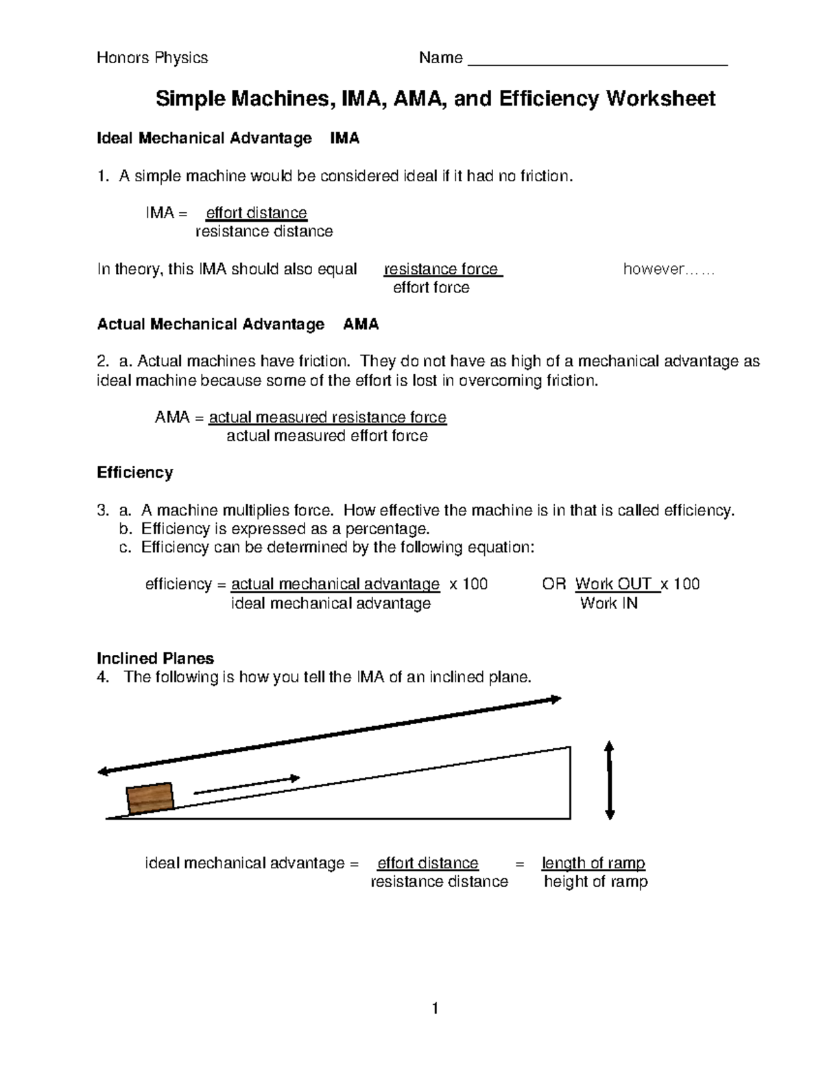 Simple machines assignment - Honors Physics Name ...