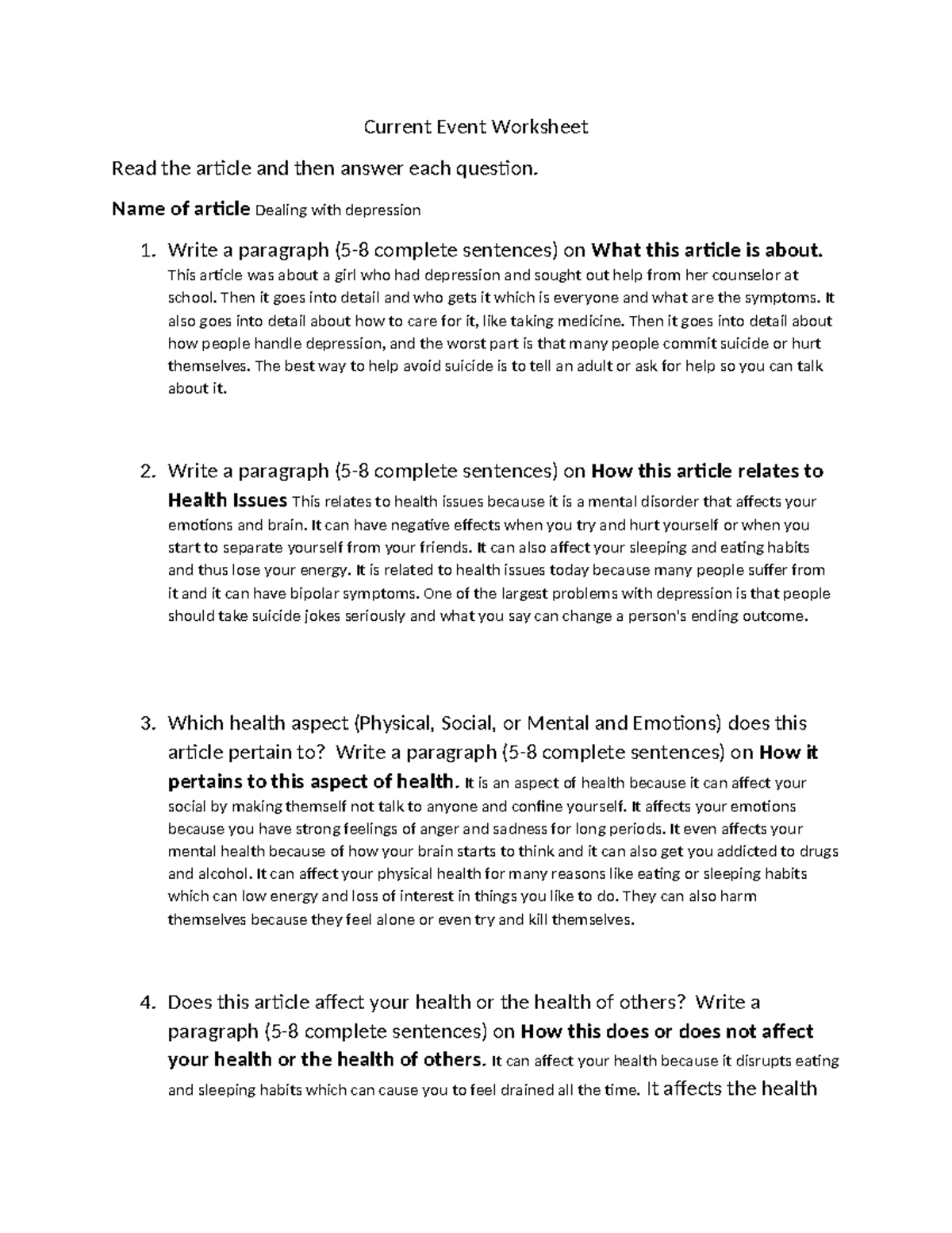 Current Event-2 - for spanish speaks - Current Event Worksheet Read the ...