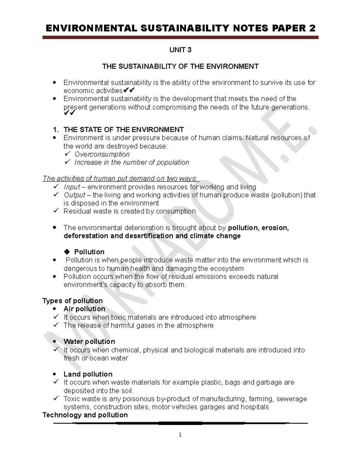 2020 THE Sustainability OF THE Environment - UNIT 3 THE SUSTAINABILITY ...
