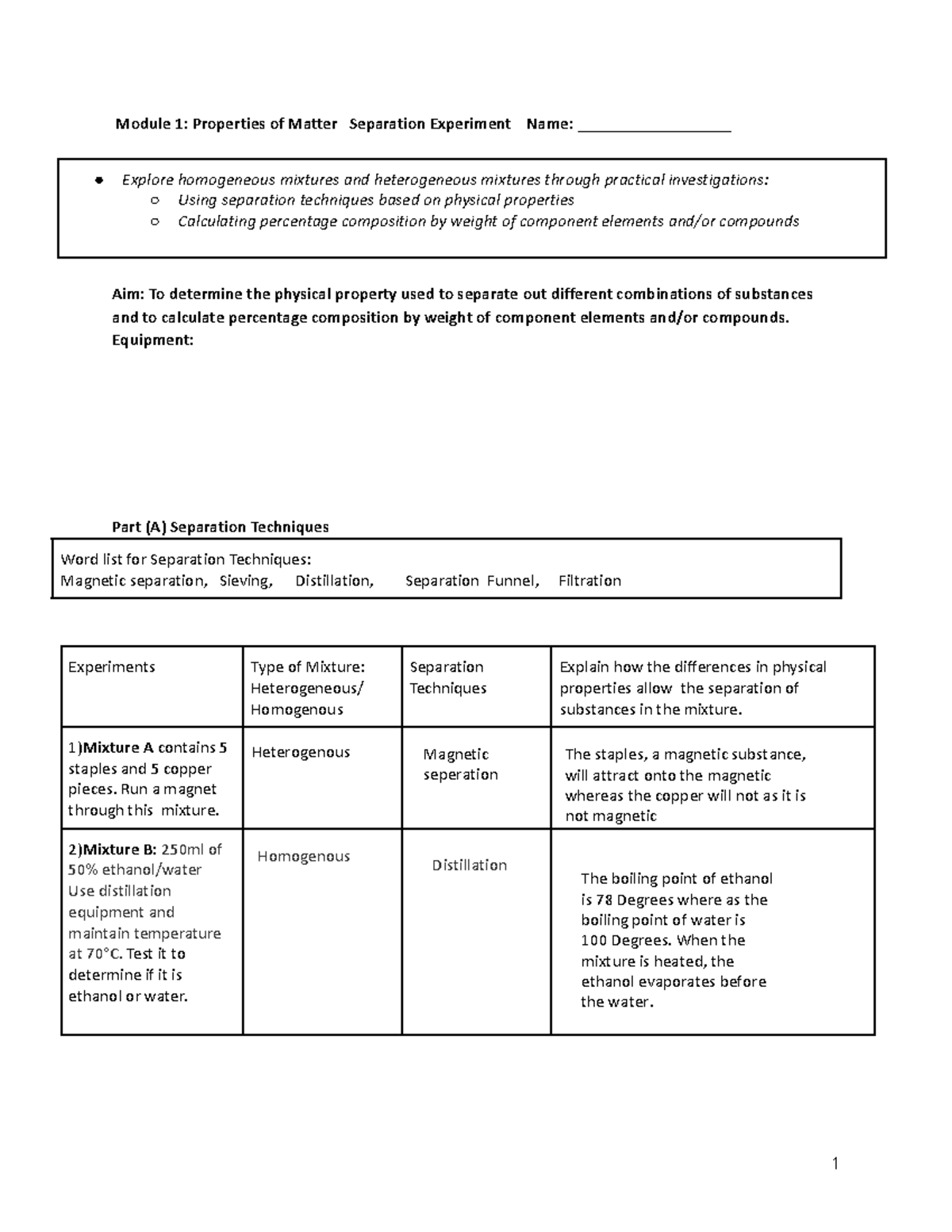 Separation Techniques and Gravimetric Analysis - Module 1: Properties ...