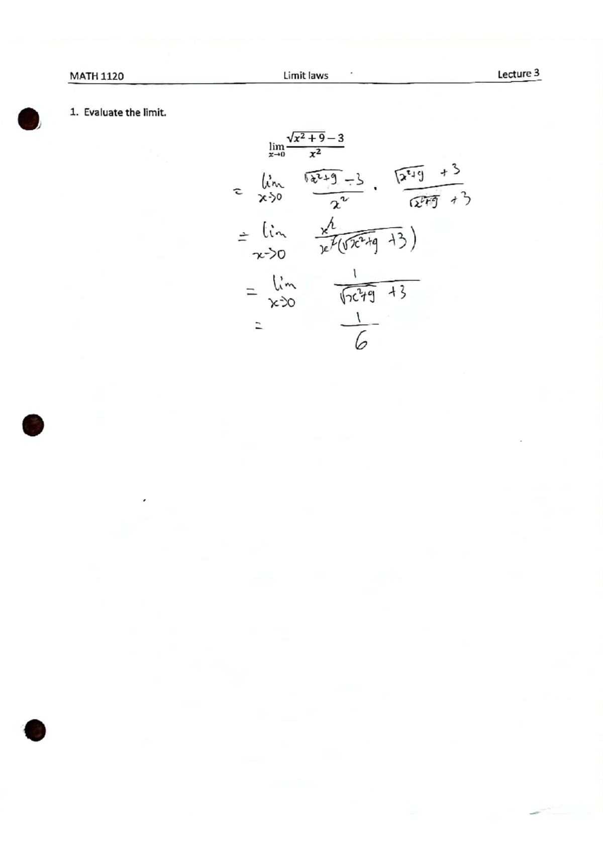 CALC 1 Practice Sheet Limit Laws - MATH 1120 - Studocu