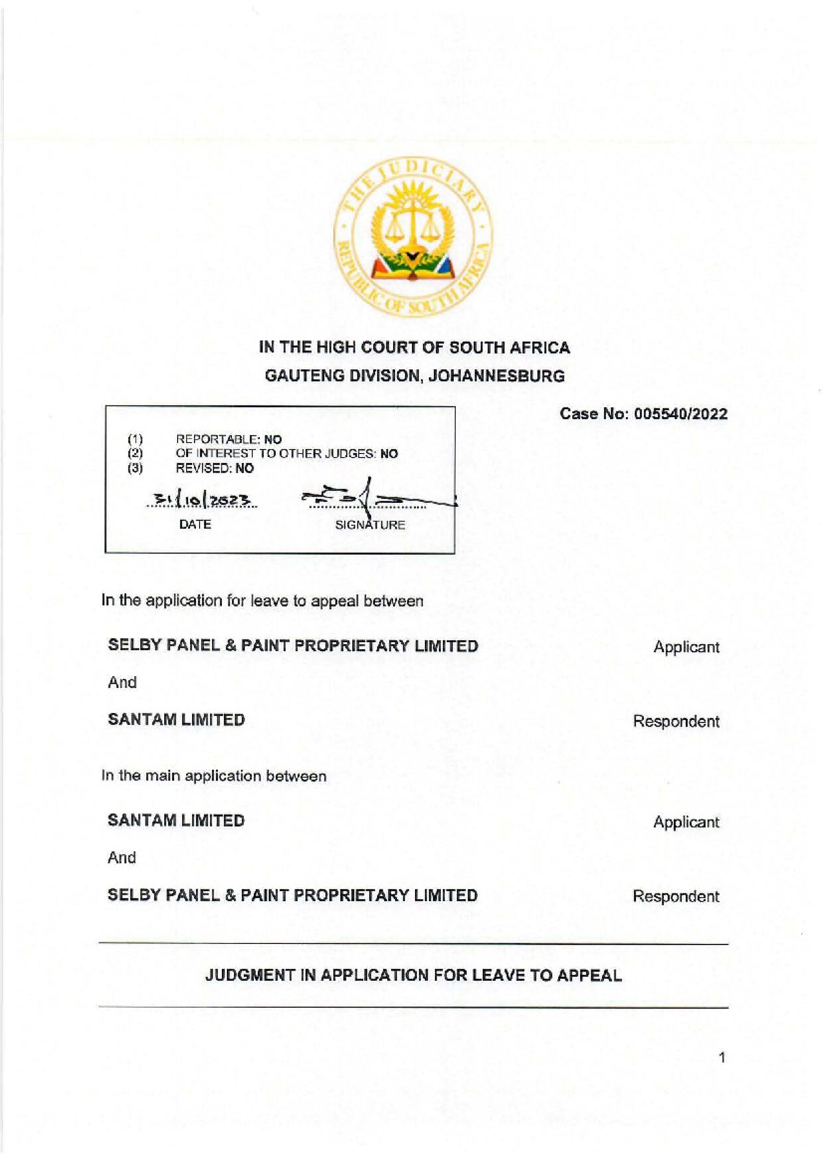 1161 - ....... - IN THE HIGH COURT OF SOUTH AFRICA GAUTENG DIVISION ...
