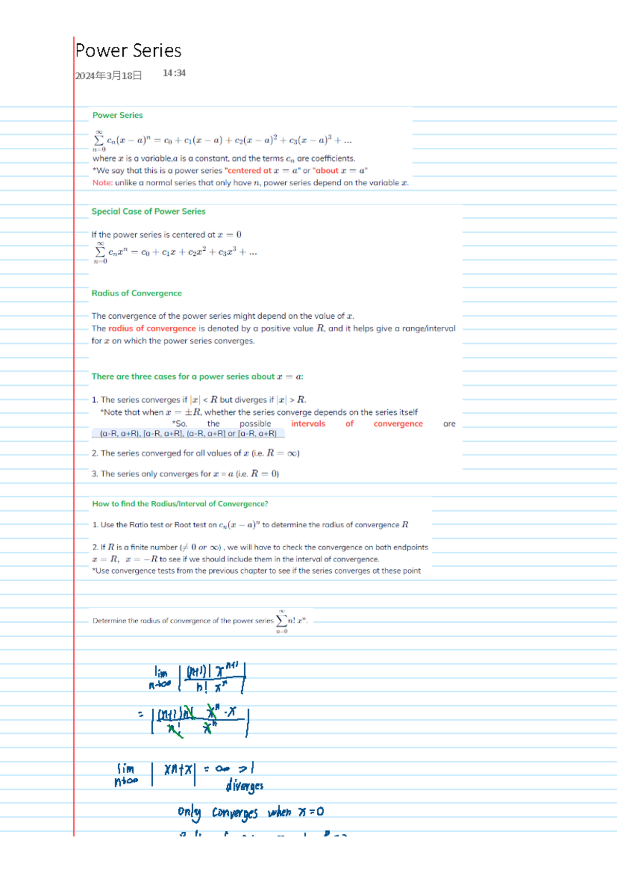Power series - MATH 1720 - Power Series 2024 年 3 月 18 日 14: - Studocu