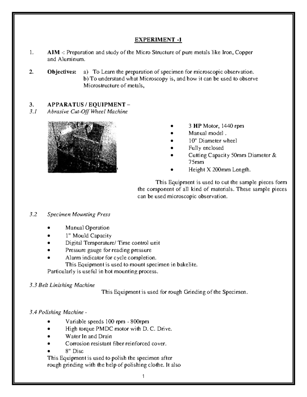 Metallurgy & Material Science Lab manual - EXPERIMENT - 1. AIM ...