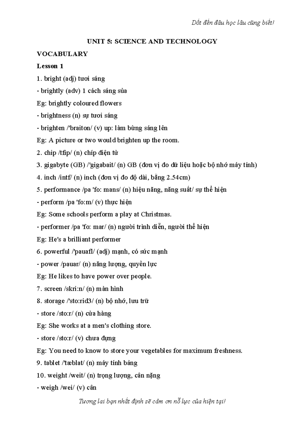 Vocab U5 + 6 - english - UNIT 5: SCIENCE AND TECHNOLOGY VOCABULARY ...