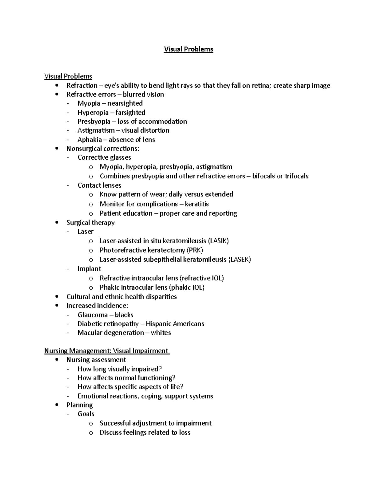 Visual Problems notes - Visual Problems Visual Problems Refraction ...