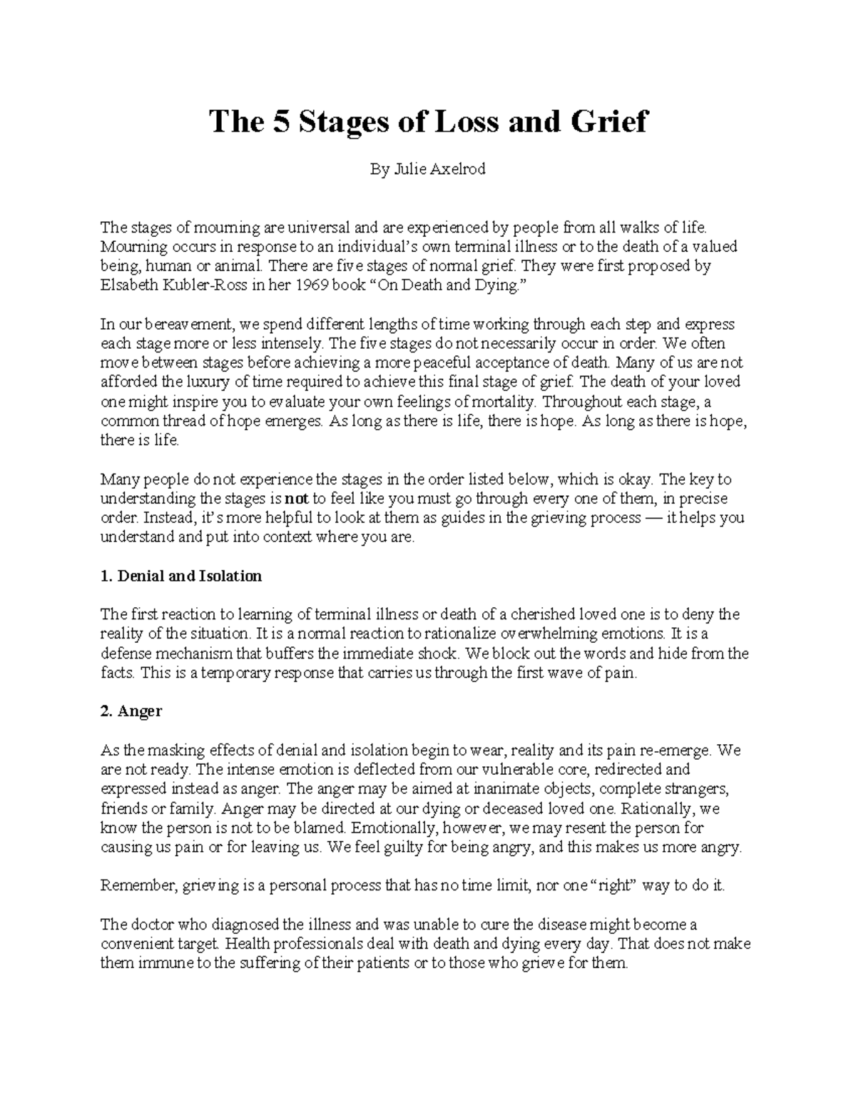 The Five Stages of grief DABDA concise note - The 5 Stages of Loss and ...