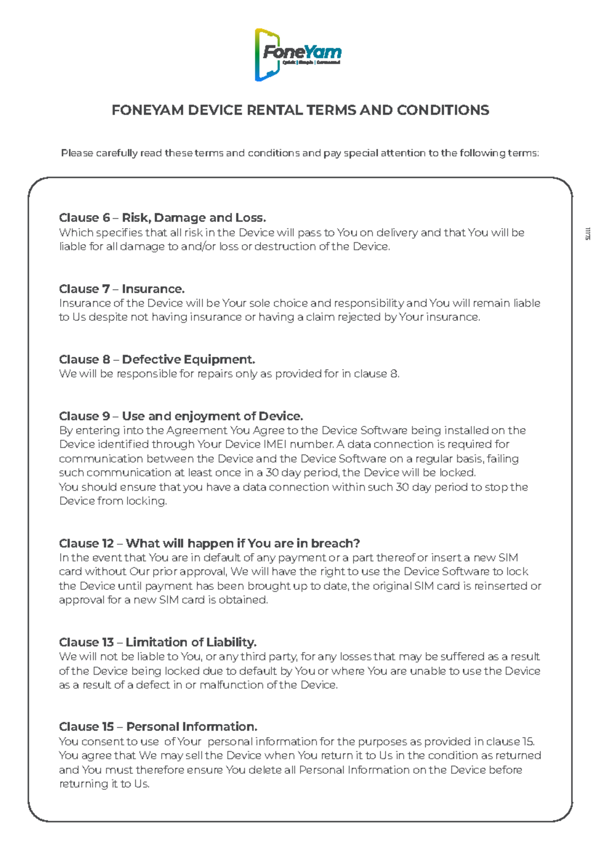 Fone Yam Terms and Conditions - FONEYAM DEVICE RENTAL TERMS AND ...