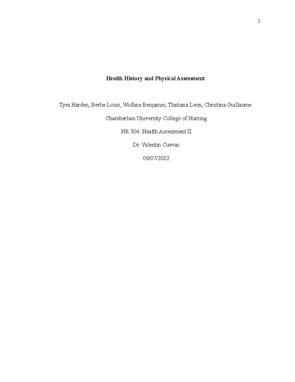 Health Assessment II paper - Health History and Physical Assessment ...