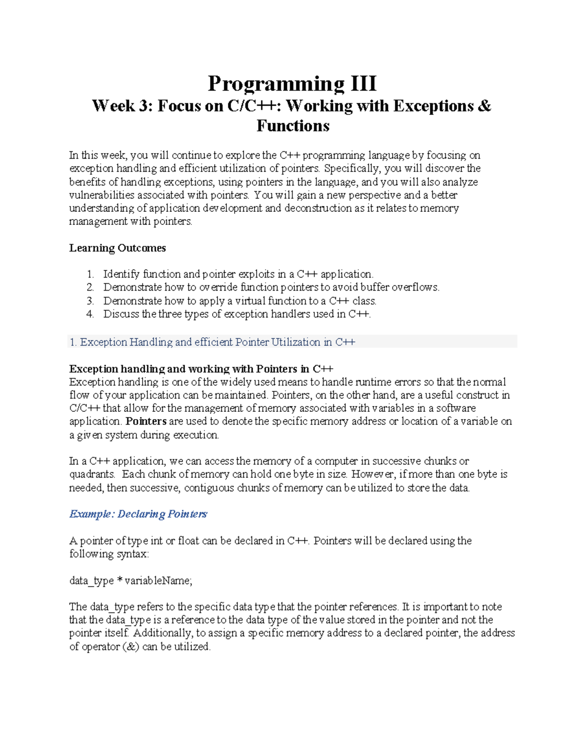 Programming III-Week3 Notes - Programming III Week 3: Focus on C/C++ ...