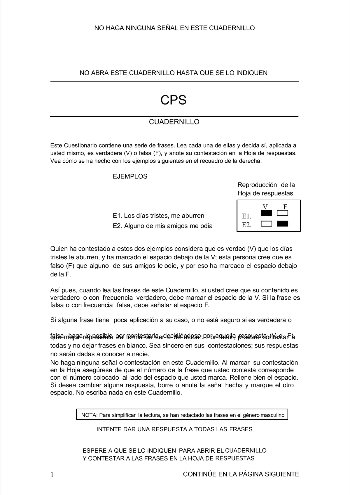 CPS - Cuestionario CPS - 11 CONTINÚE EN LA PÁGINA SIGUIENTECONTINÚE EN ...