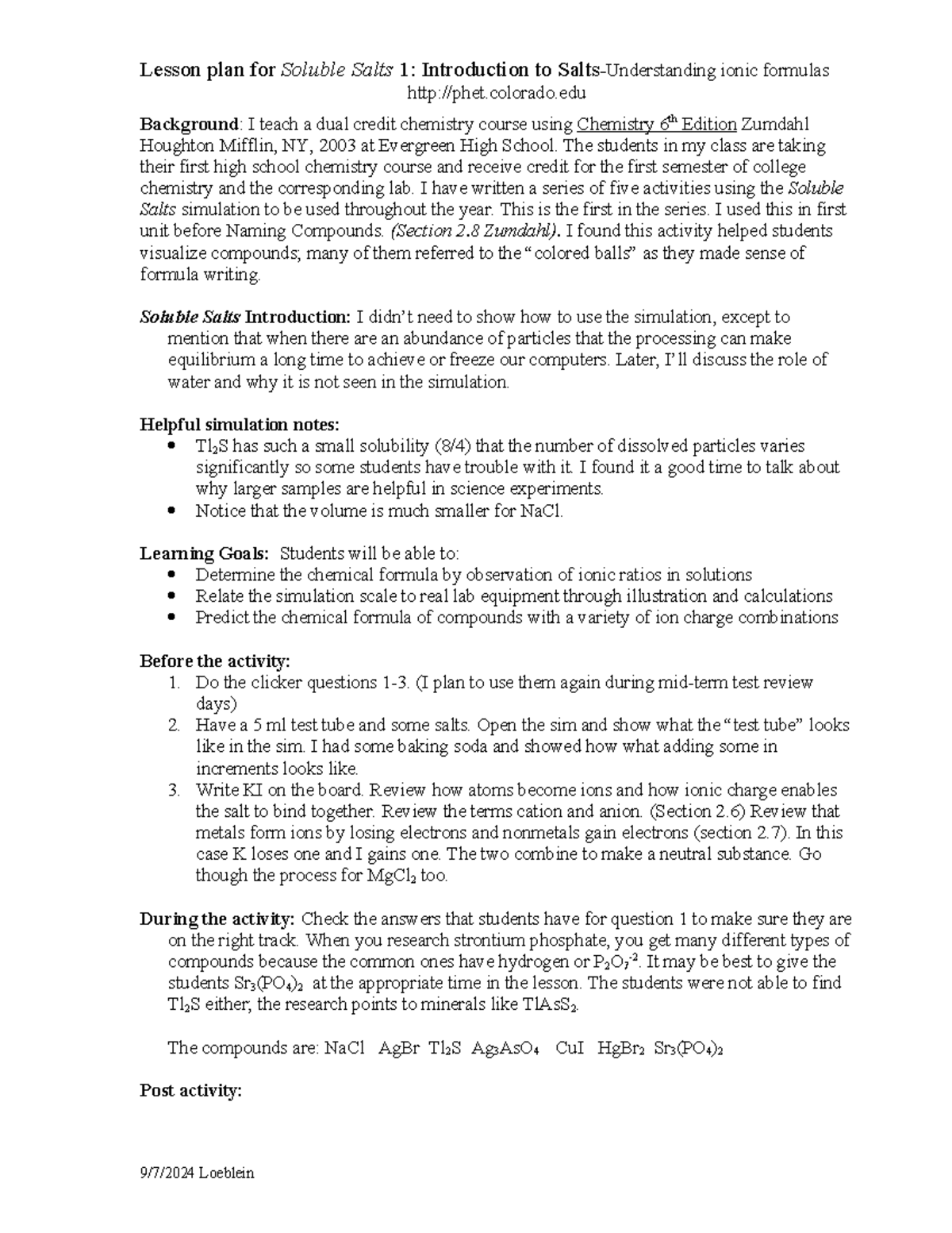 1 Lesson plans for Salts and Solubility Introduction to salts - Lesson ...
