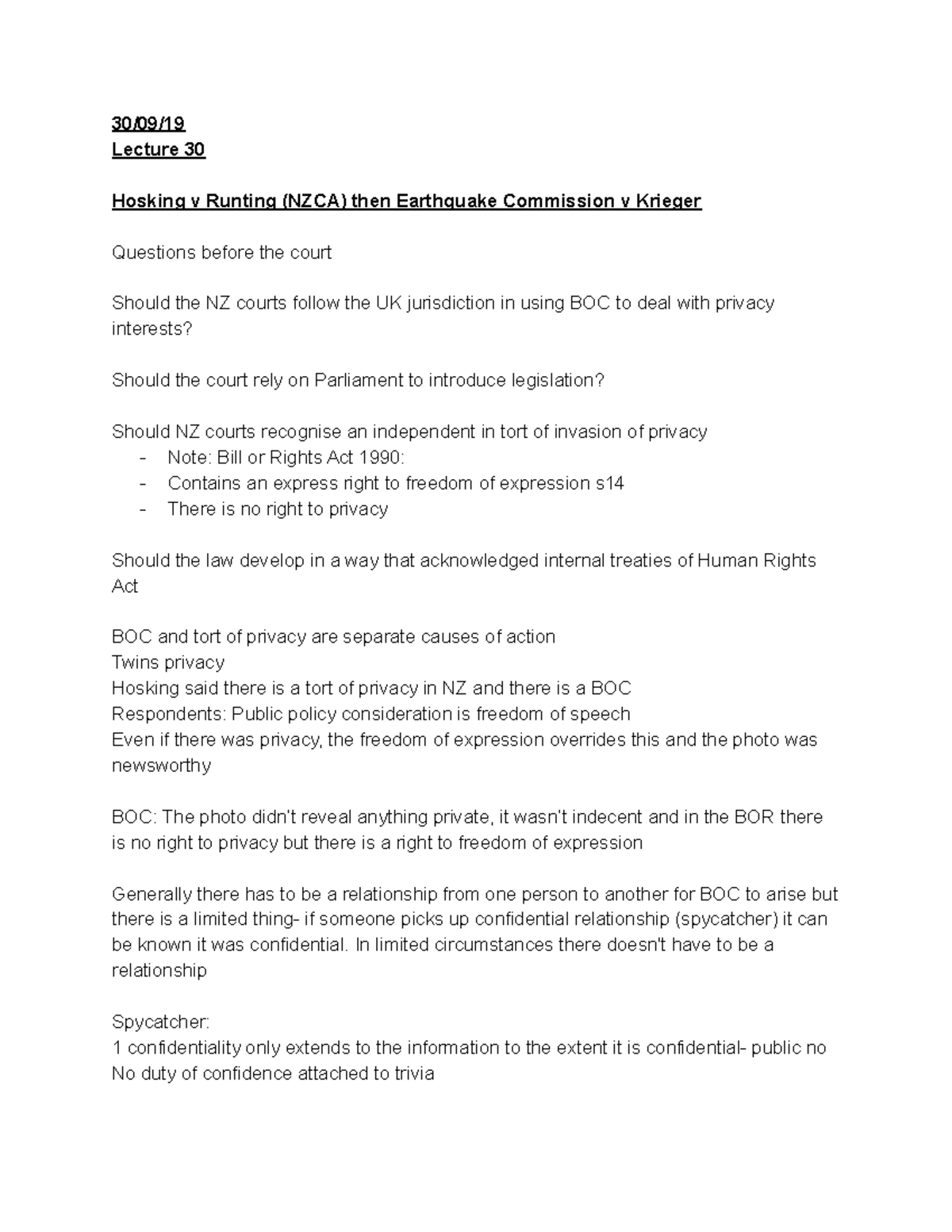 LAWS122-Lecture 29 - hosking v runting - Lecture 30 Hosking v Runting ...