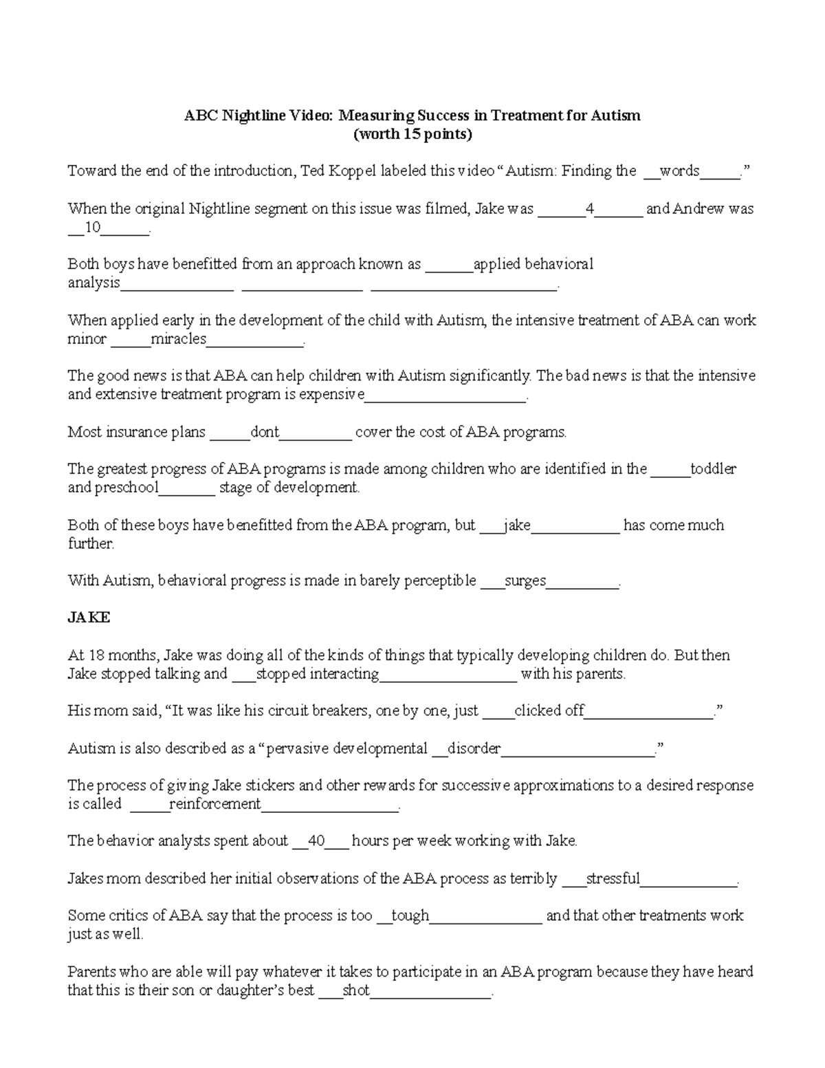 Ch6-Activity Worksheet - ABC Nightline Video: Measuring Success in ...
