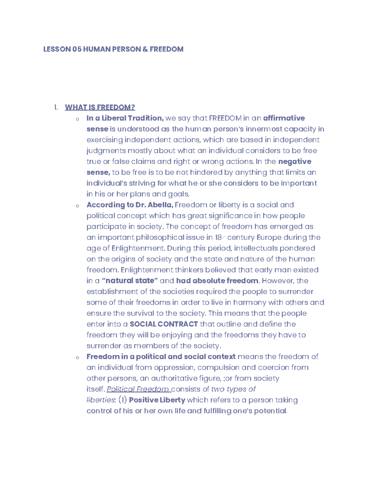 Lesson 05 Human Person-W2&3 lesson - LESSON 05 HUMAN PERSON & FREEDOM 1 ...